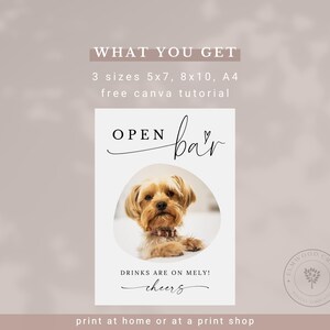 Open Bar Dog Sign, Pet Photo Drink Sign for Wedding, Bar Menu Sign ...