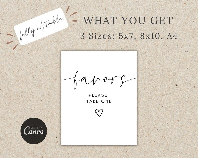 Wedding Favor Sign Template, Please Take a Favor Sign, Please Take One ...