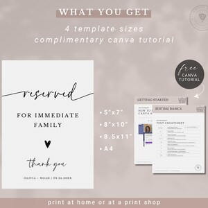 Reserved for Family Wedding Sign, Printable Template (canva Editable ...