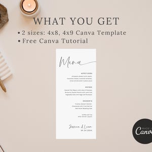Minimalist Wedding Menu Template, Modern Script Wedding Dinner Menu ...