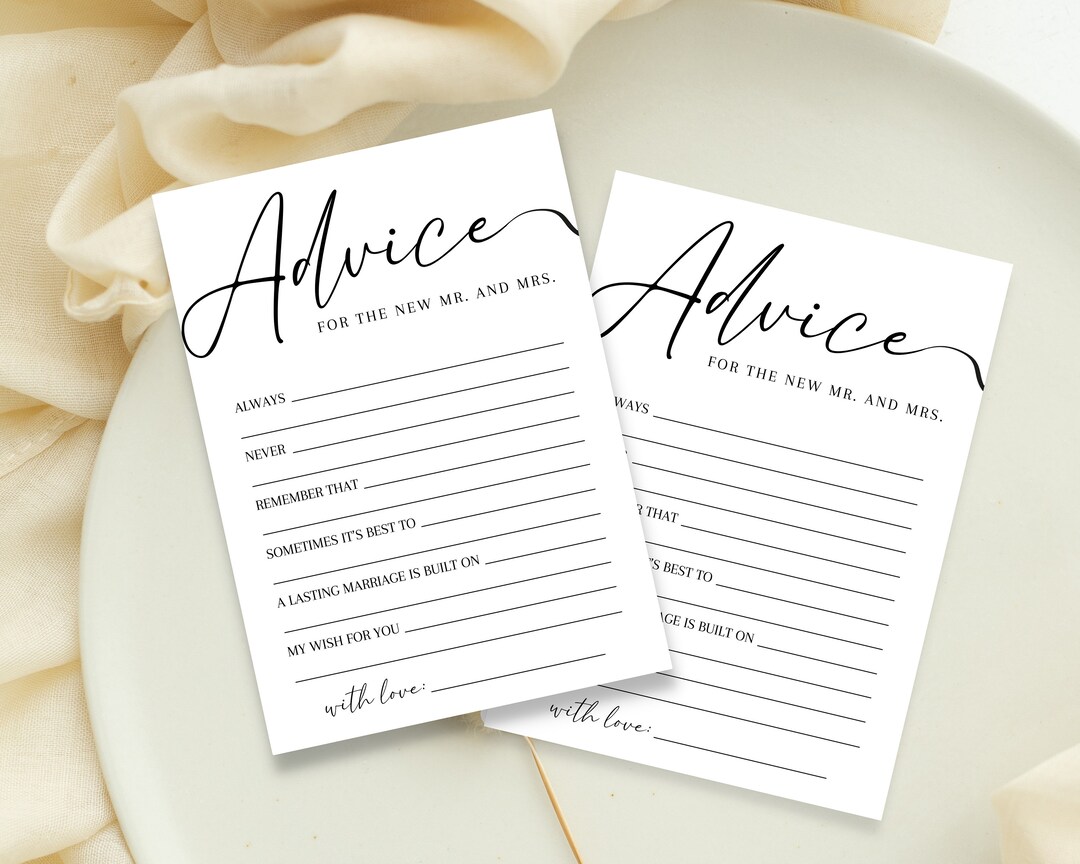Wedding Advice Card, Bridal Shower Game, Newlywed Game, Advice and ...
