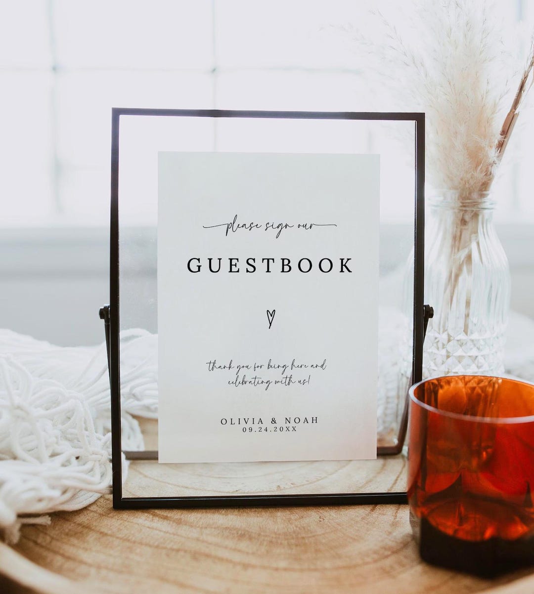 Minimalist Wedding Guestbook Sign Template, Editable Canva (5x7, 8x10 ...