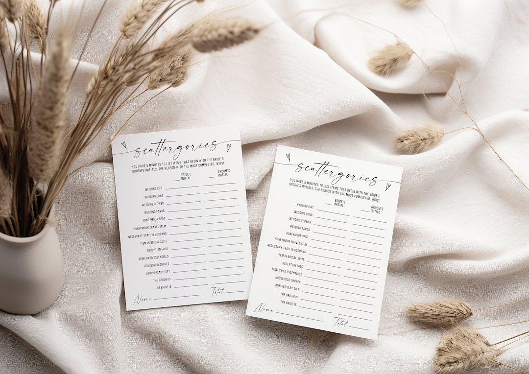 Bridal Shower Scattergories Template, Minimalist Bridal Shower Games ...