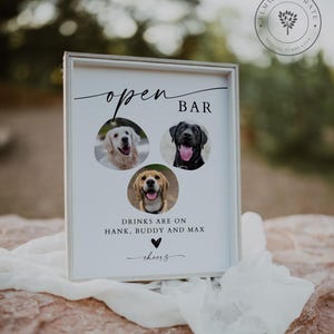 3 Dog Wedding Bar Sign, Pet Photo, Minimalist Design (editable Canva ...