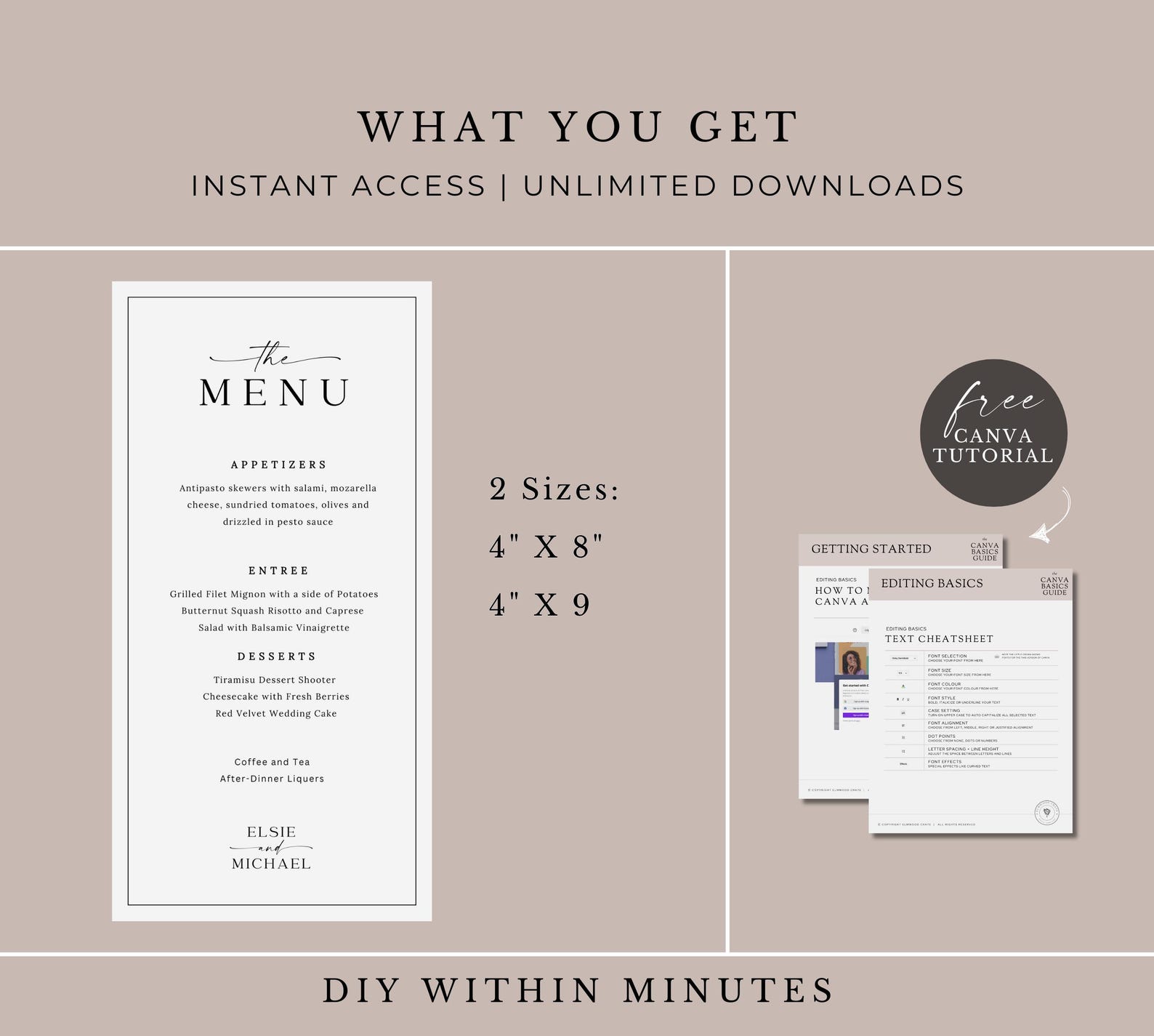Minimalist Wedding Menu Template, Floral Wedding Dinner Menu, Digital ...