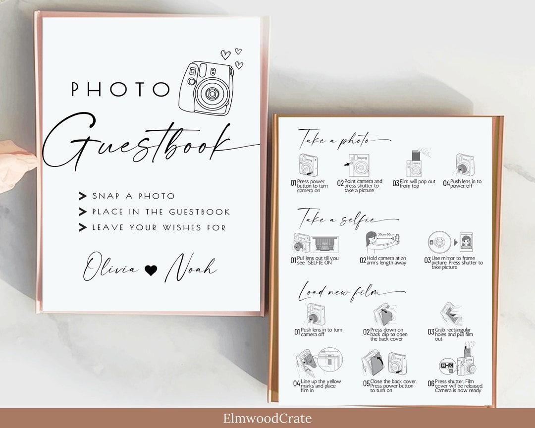 Minimalist Photo Guestbook Sign, Instax Camera Instructions (digital ...