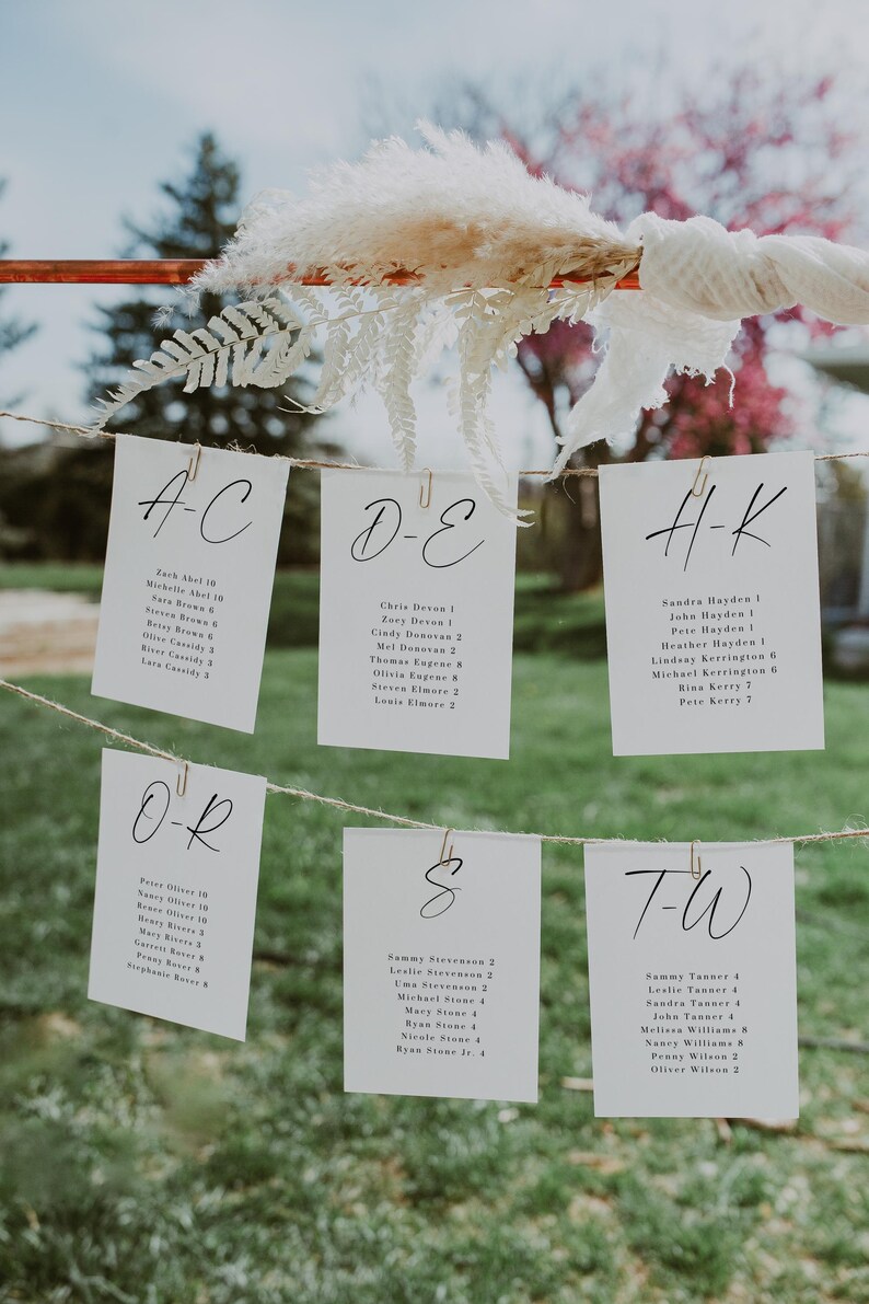 Alphabetical Wedding Seating Chart Template, Modern Seating Chart Cards ...