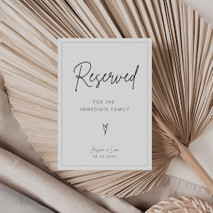 Reserved Sign Template, Minimalist Reserved for Family Sign, Reserved ...