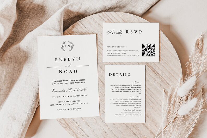 Calligraphy QR Code Wedding Invitation Set, Elegant Design (canva ...