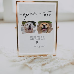 Open Bar Dog Sign, Pet Photo Drink Sign for Wedding, Minimalist Wedding ...