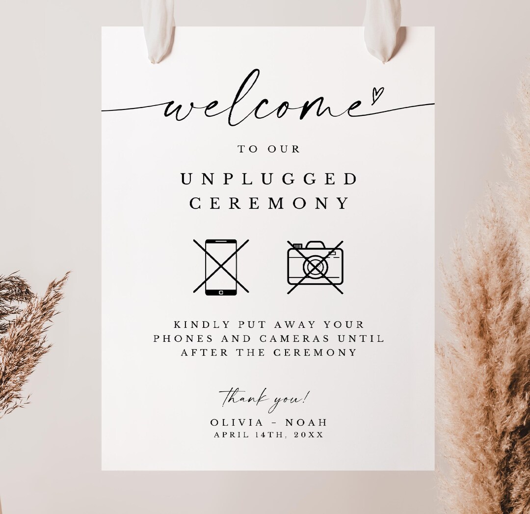 Unplugged Ceremony Sign, Modern Minimalist Wedding Welcome Sign ...