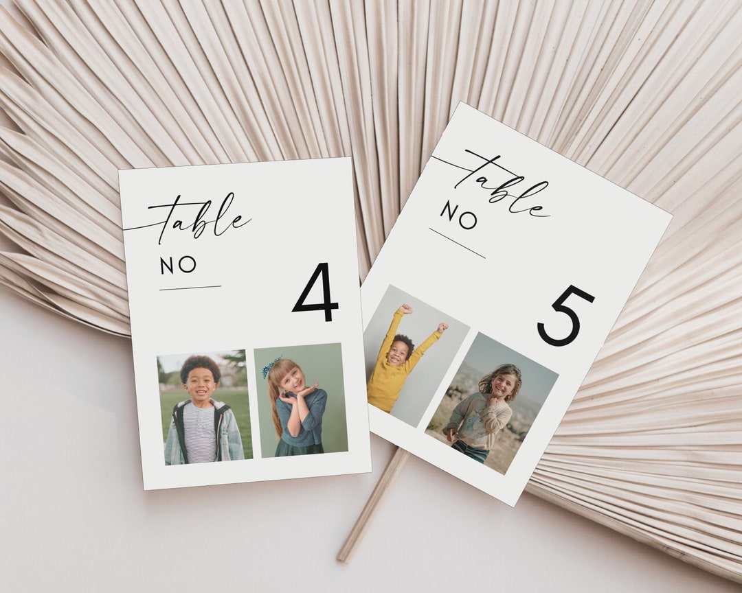 Photo Table Number Card, Baby and Childhood Photos, Minimalist Wedding ...