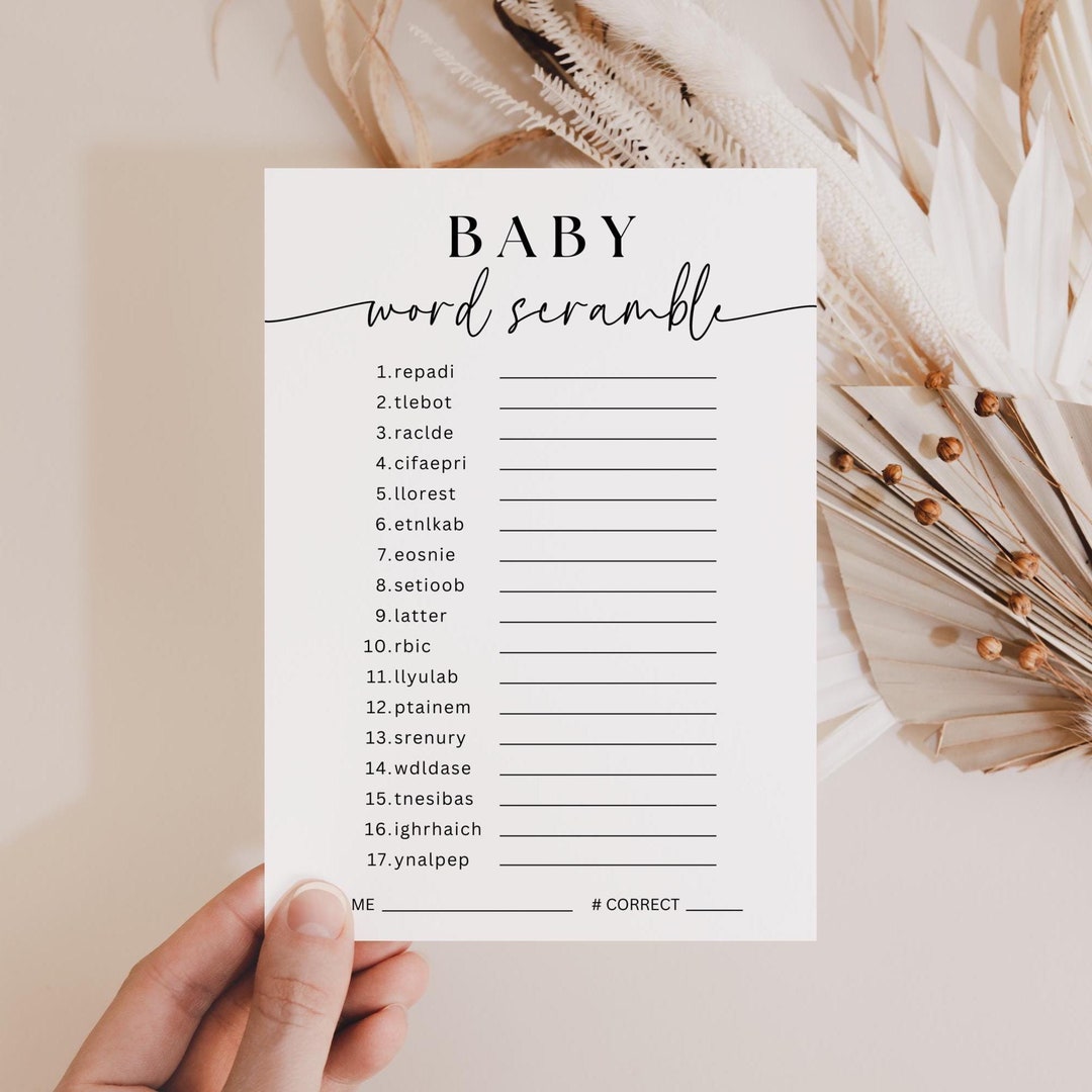 Baby Word Scramble Game, Baby Shower Word Scramble, Baby Shower Game ...