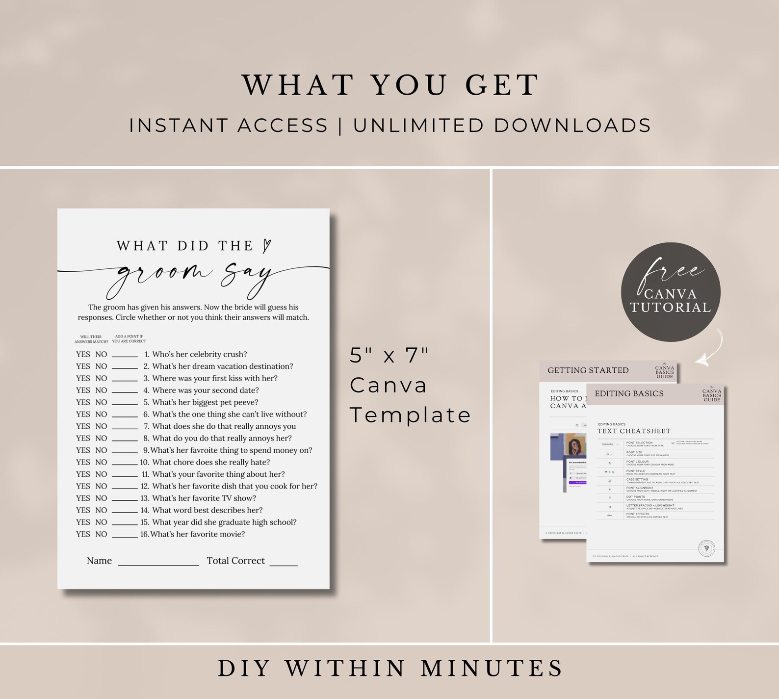 What Did the Groom Say, Bridal Shower Game Template, What Did the Groom ...