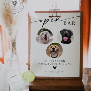 3 Dog Wedding Bar Sign, Pet Photo, Minimalist Design (editable Canva ...