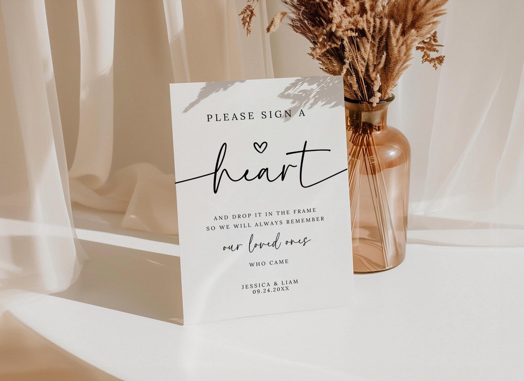 Heart Guest Book Sign, Please Sign a Heart Sign, Sign a Heart Guestbook ...