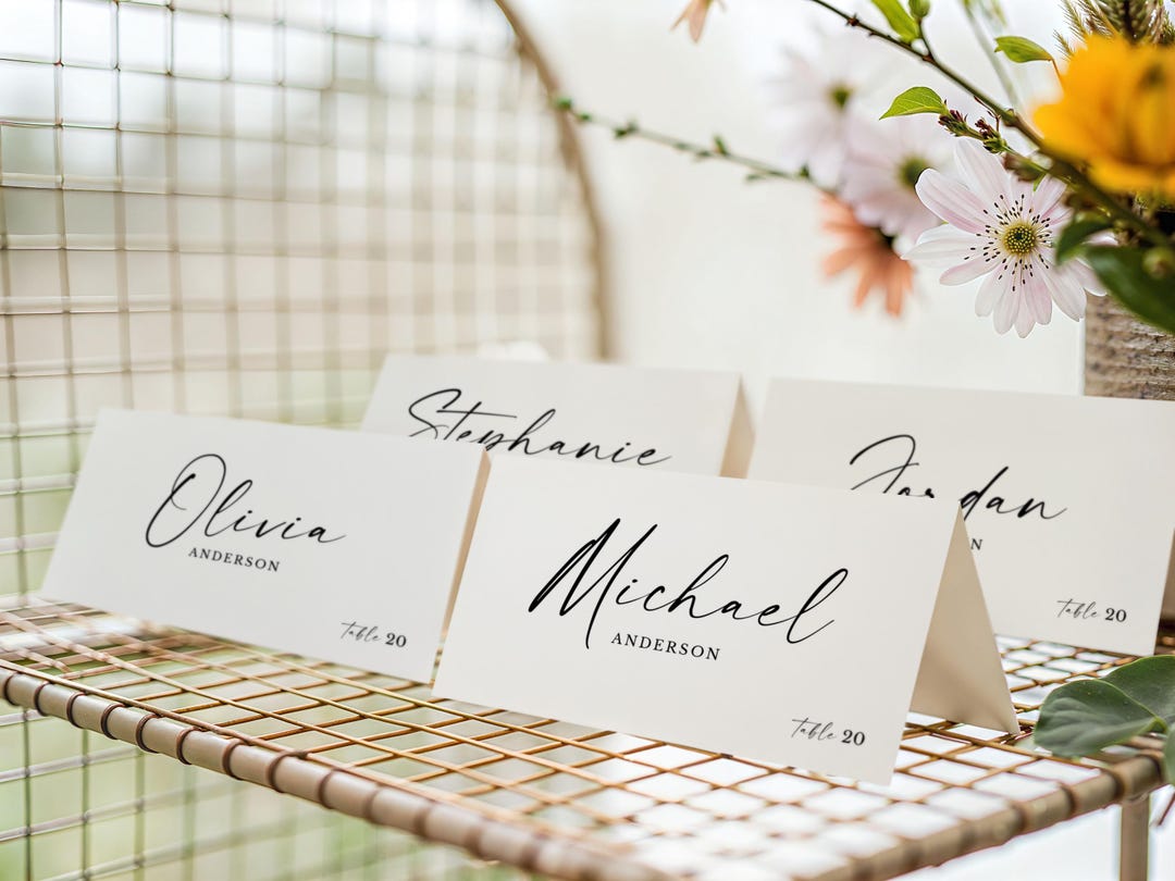 Modern Wedding Place Card Template, Minimalist Name Cards, Script Table ...