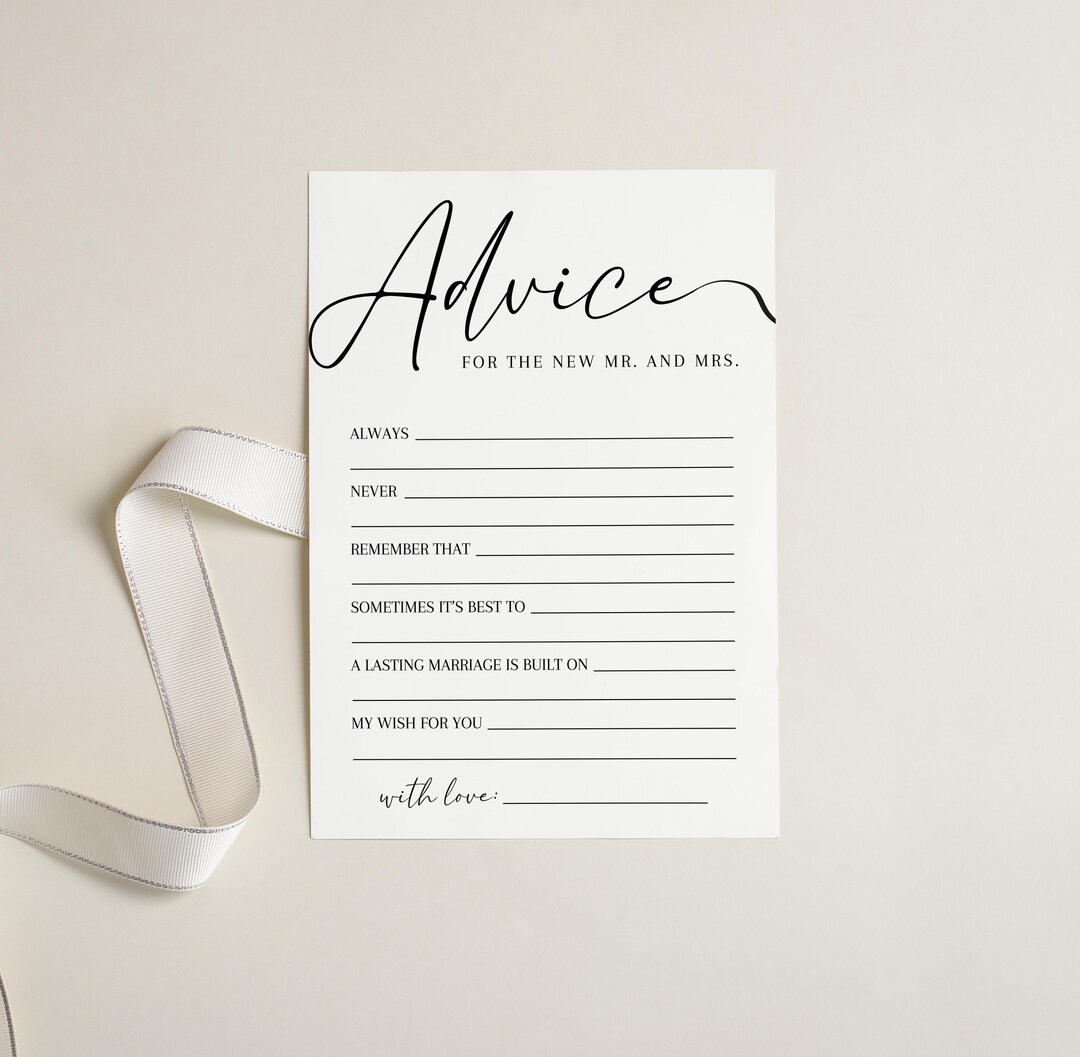 Wedding Advice Card, Bridal Shower Game, Newlywed Game, Advice and ...