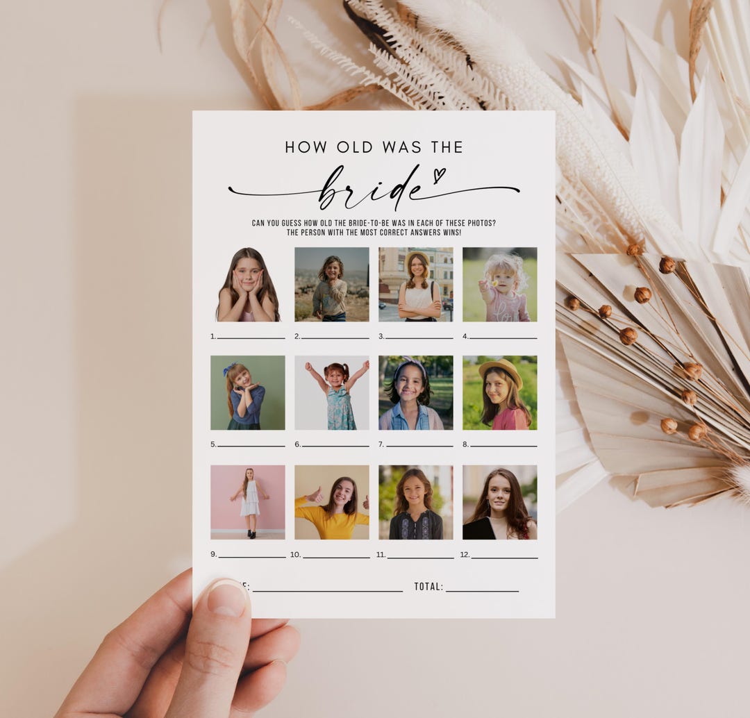How Old Was the Bride Bridal Shower Game, Minimalist Photo Guessing ...