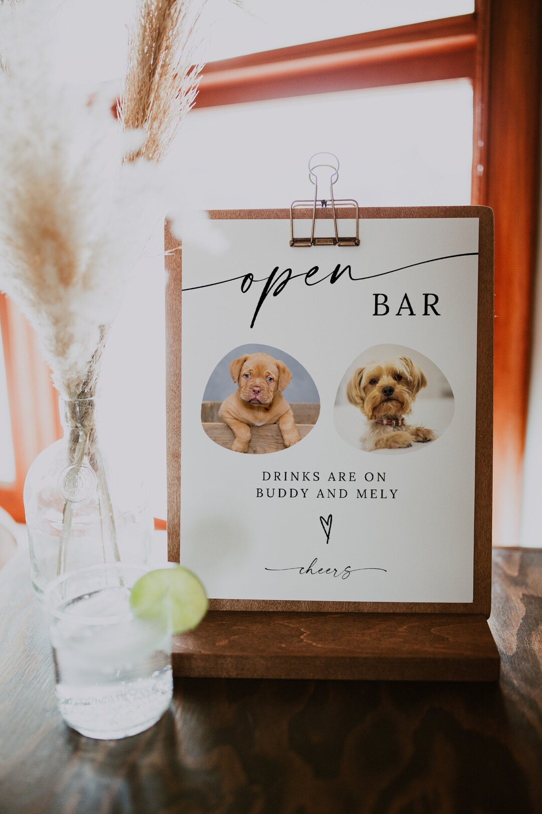 Dog Photo Open Bar Wedding Sign, Minimalist Bar Menu (canva Template ...