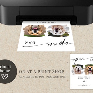 Open Bar Dog Sign, Pet Photo Drink Sign for Wedding, Minimalist Wedding ...