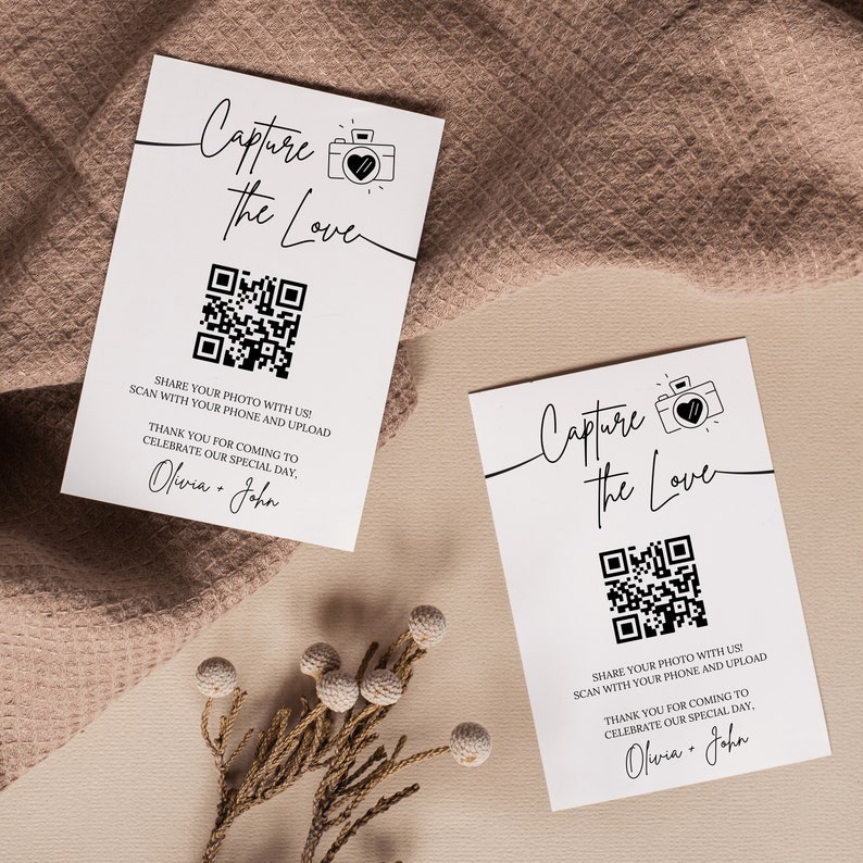 Capture the Love QR Code Wedding Card, Modern Minimalist Wedding Photo ...