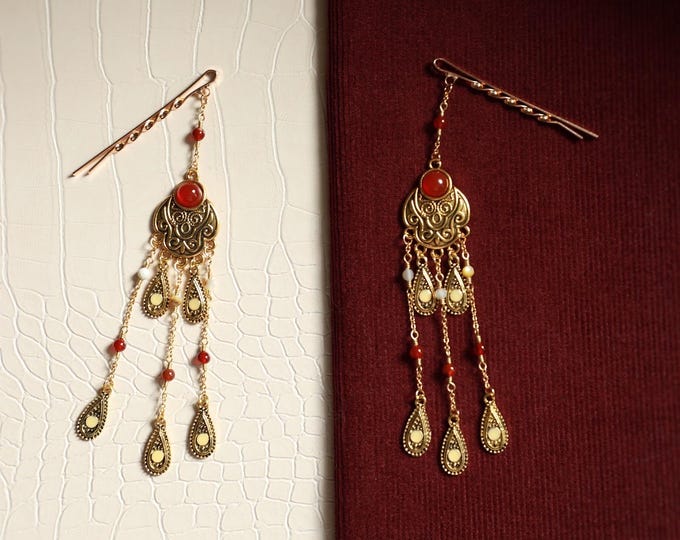 Sholpy Turkic Ethnic Hair Decorations Set of 2 With Red Agate and ...