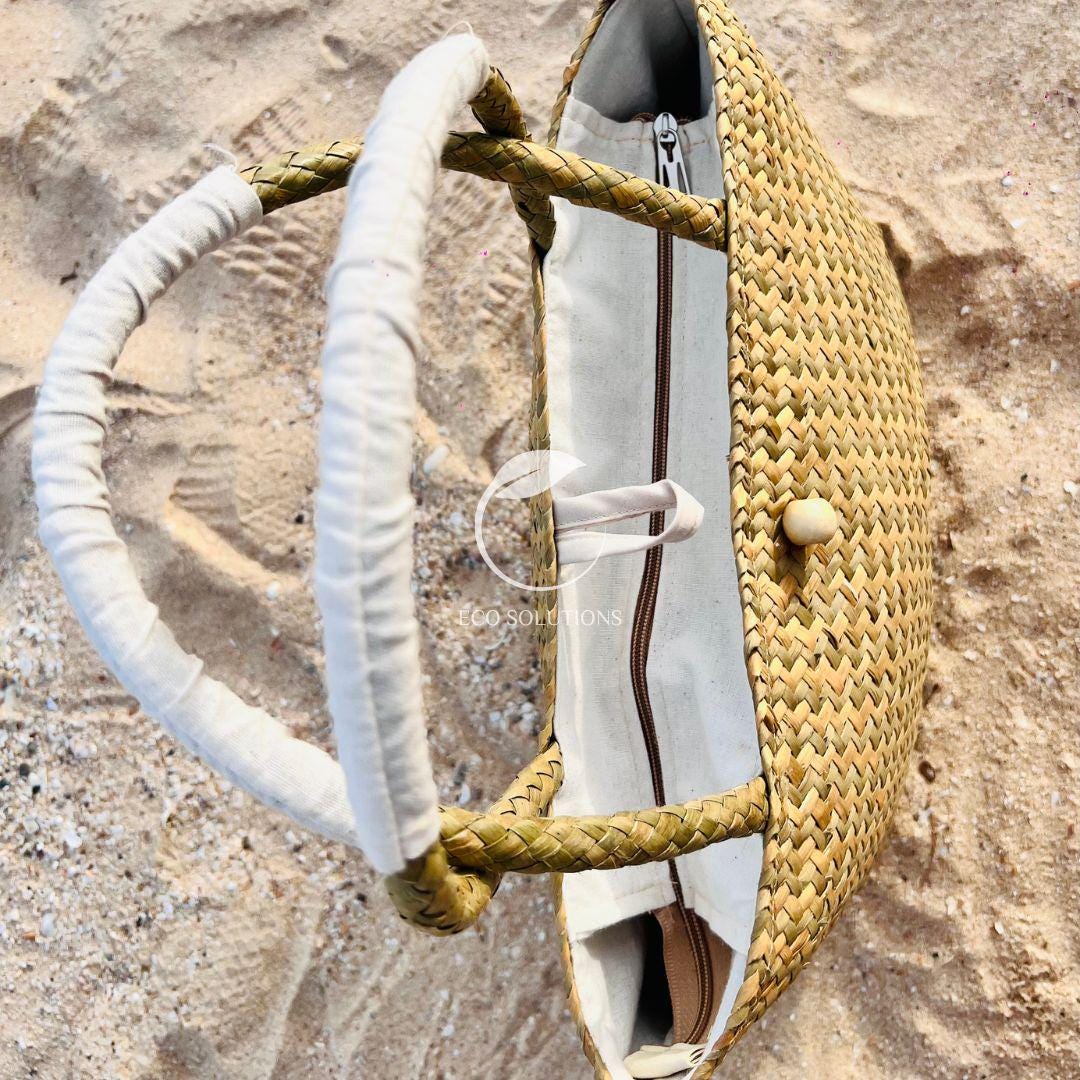 Beach Tote Straw Bag With Zipper - Etsy