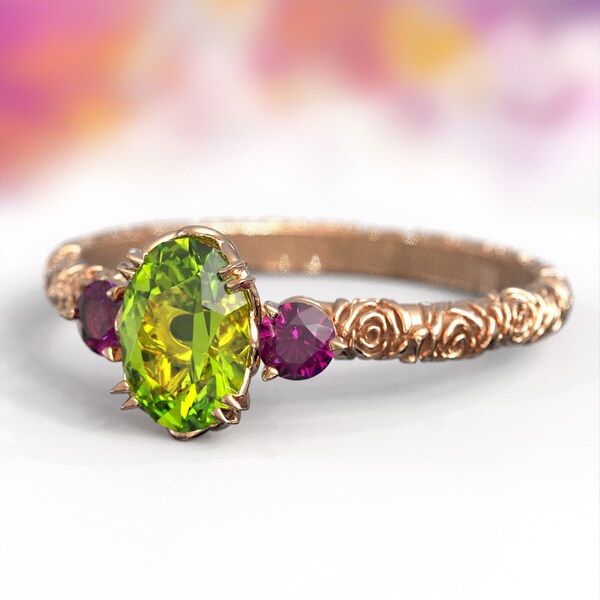 Ruby Peridot Ring - Etsy