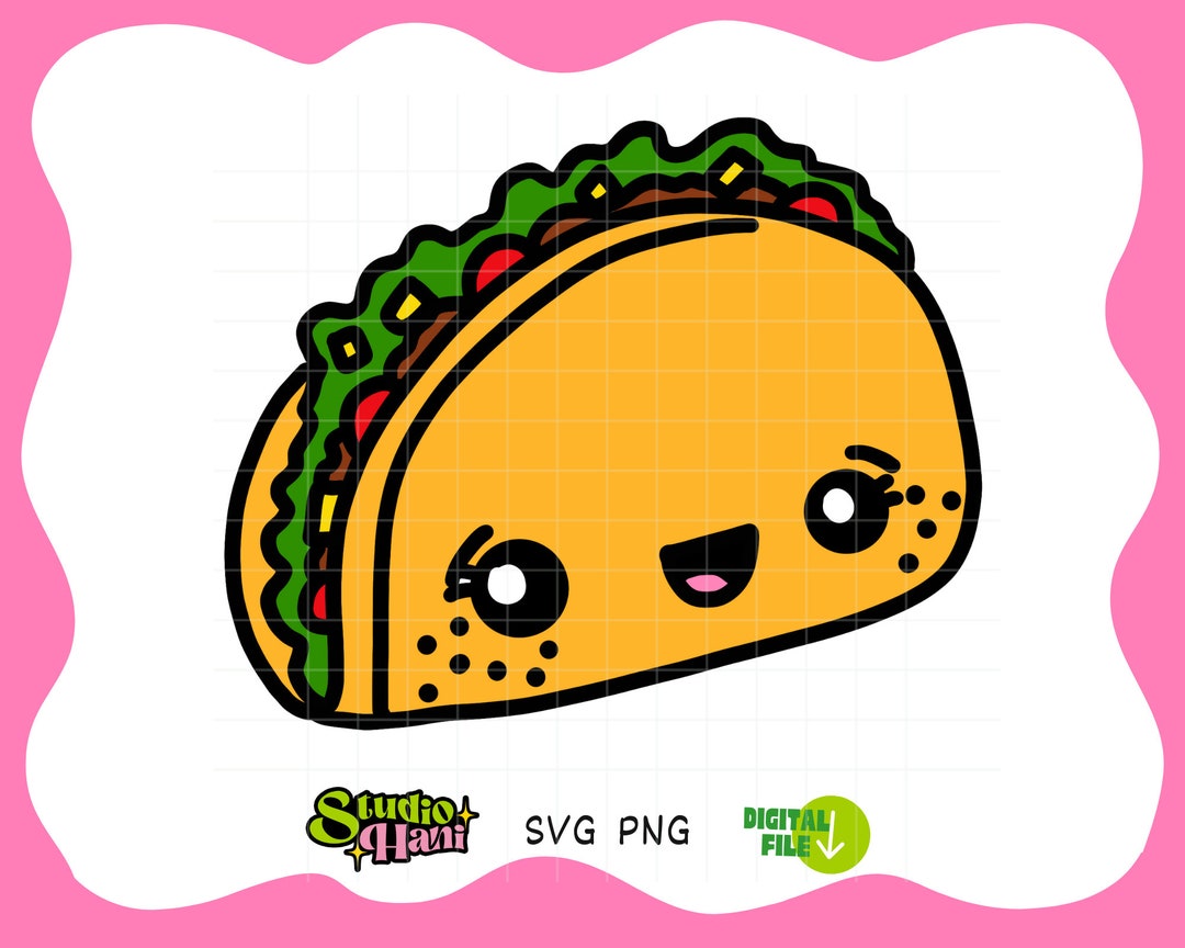 Kawaii Cute Taco SVG PNG Doodle Mexican Food Clipart Cut File Silhouette Cricut Commercial Use ...