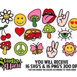 Hippie Groovy SVG PNG Bundle Cut Files Hippie Boho Retro Cricut Digital ...
