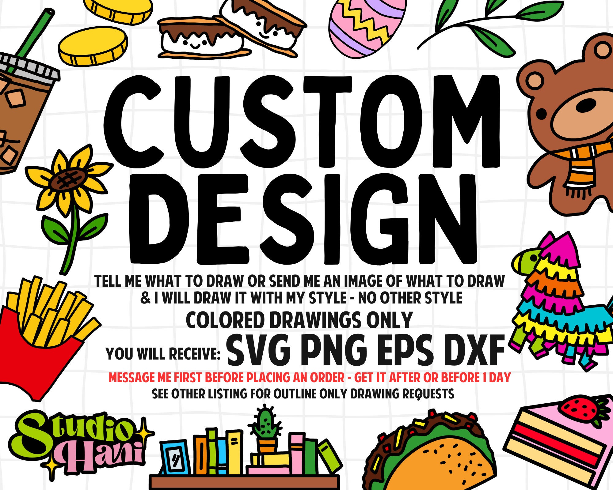 Custom Drawing SVG PNG Eps Dxf Cartoon Doodle Style Digital ...