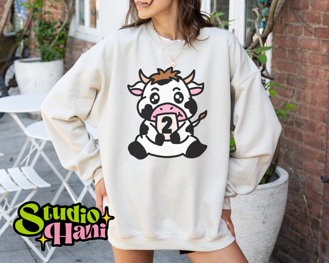 Cow Number 2 SVG PNG Doodle Cute Cattle Birthday Party Theme Event 2nd ...