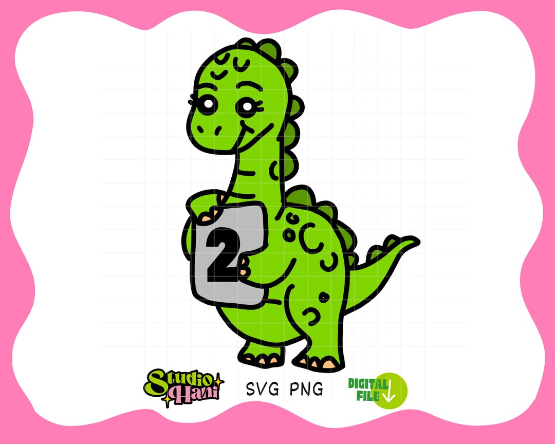 Dinosaur Number 2 SVG PNG Doodle Dino Birthday Party Theme Event 2nd ...