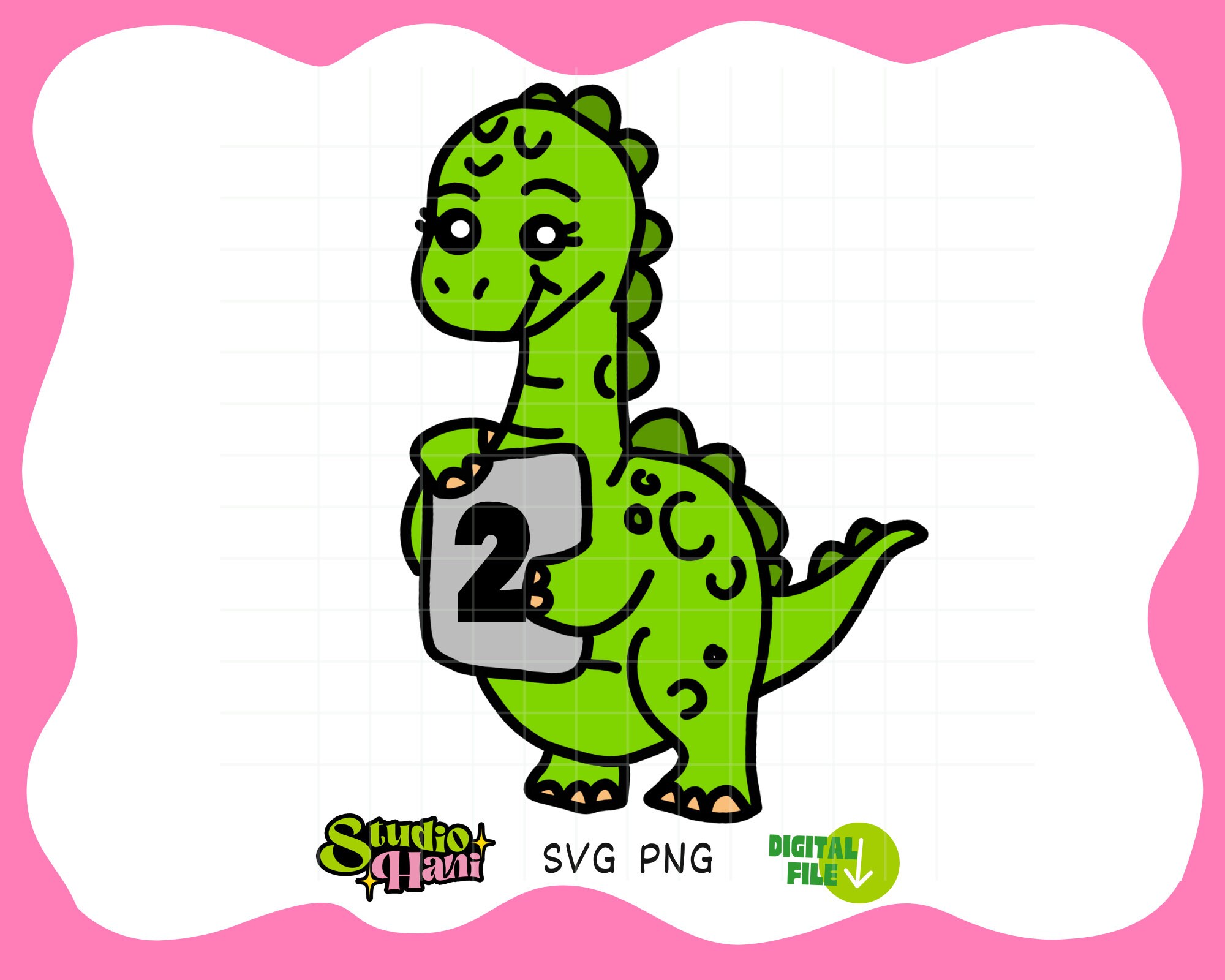 Dinosaur Number 2 SVG PNG Doodle Dino Birthday Party Theme Event 2nd ...