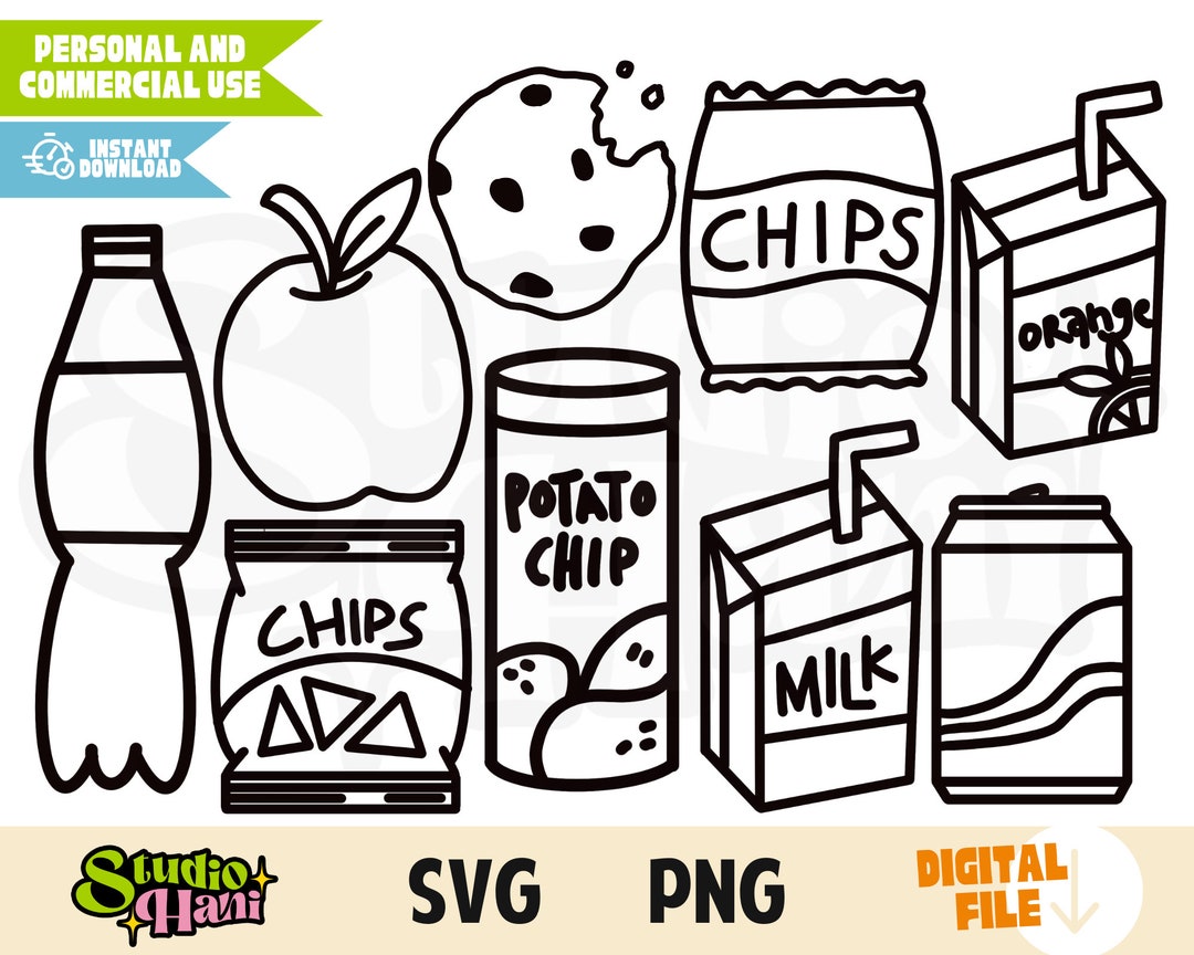 Snacks SVG PNG School Snack Food Cafeteria Chips Cookie Cola Milk ...