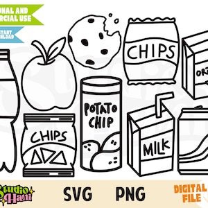 Snacks SVG PNG School Snack Food Cafeteria Chips Cut File Cricut ...