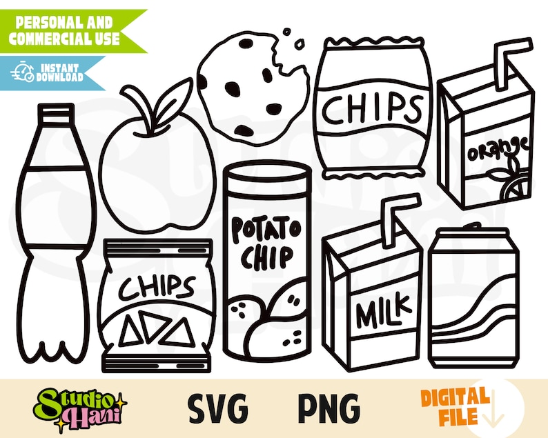 Snacks SVG PNG School Snack Food Cafeteria Chips Cut File Cricut ...
