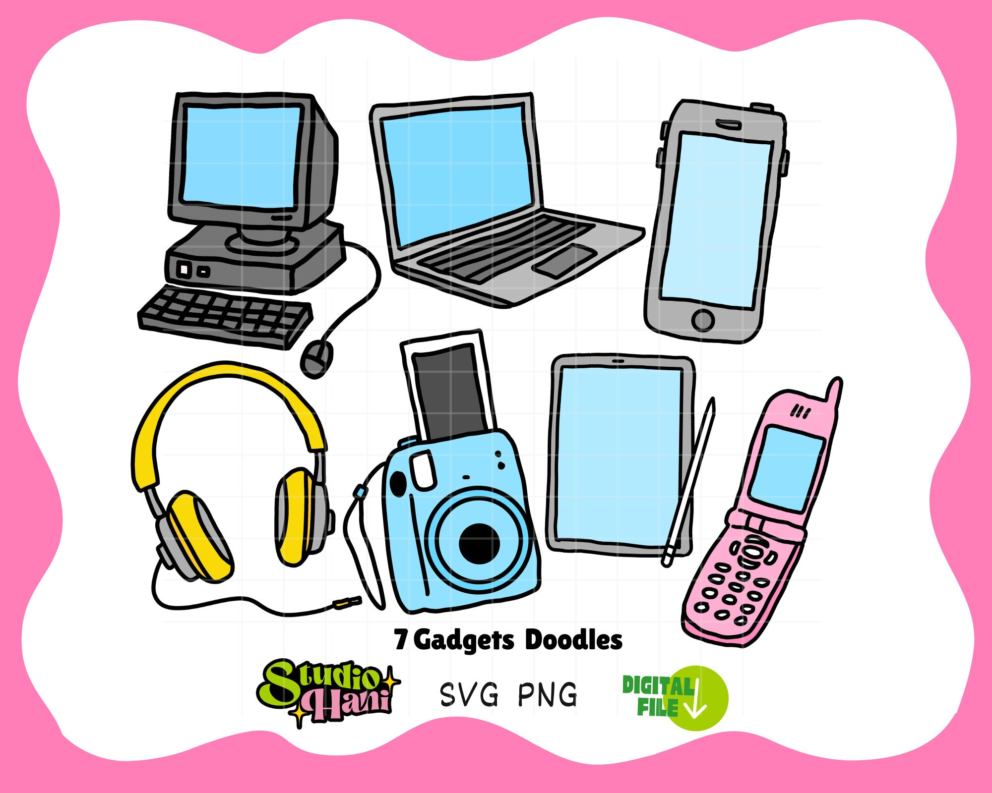 Gadgets SVG PNG Electronics Doodle Computer Laptop Tablet Phone ...