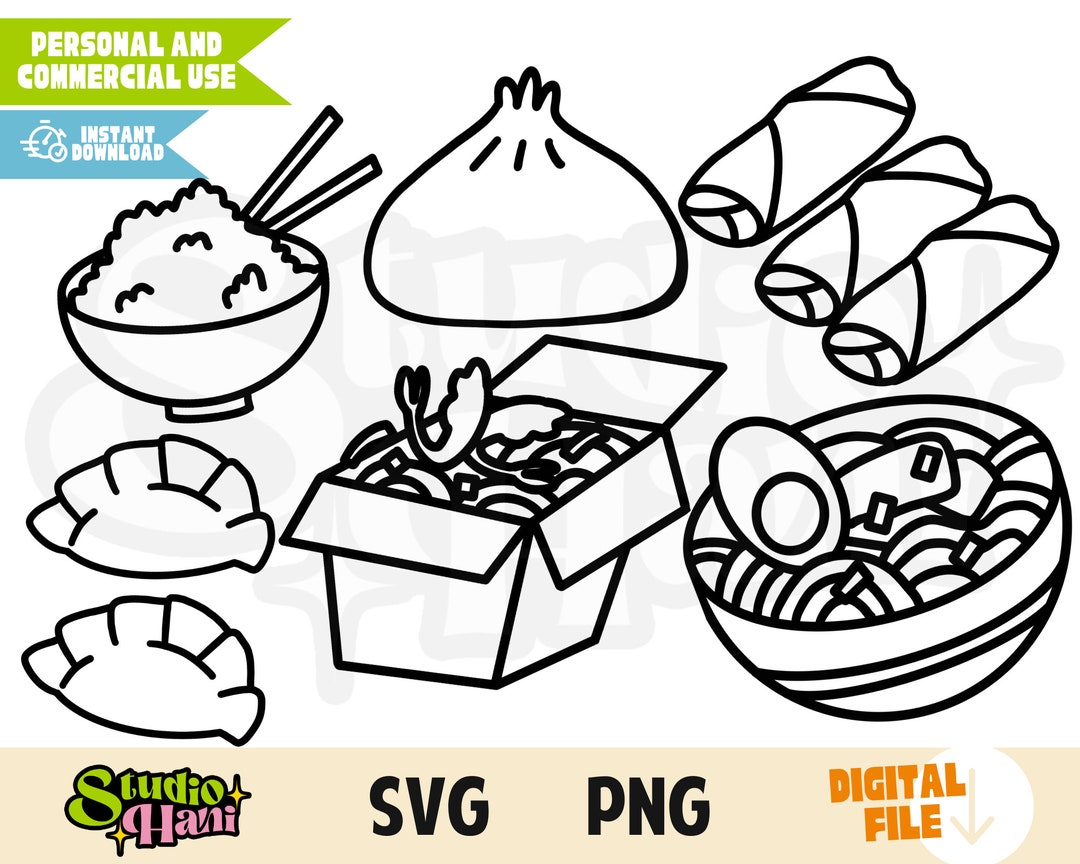 Chinese Food SVG PNG Takeaway Box Bao Buns Spring Roll Dumplings Rice ...