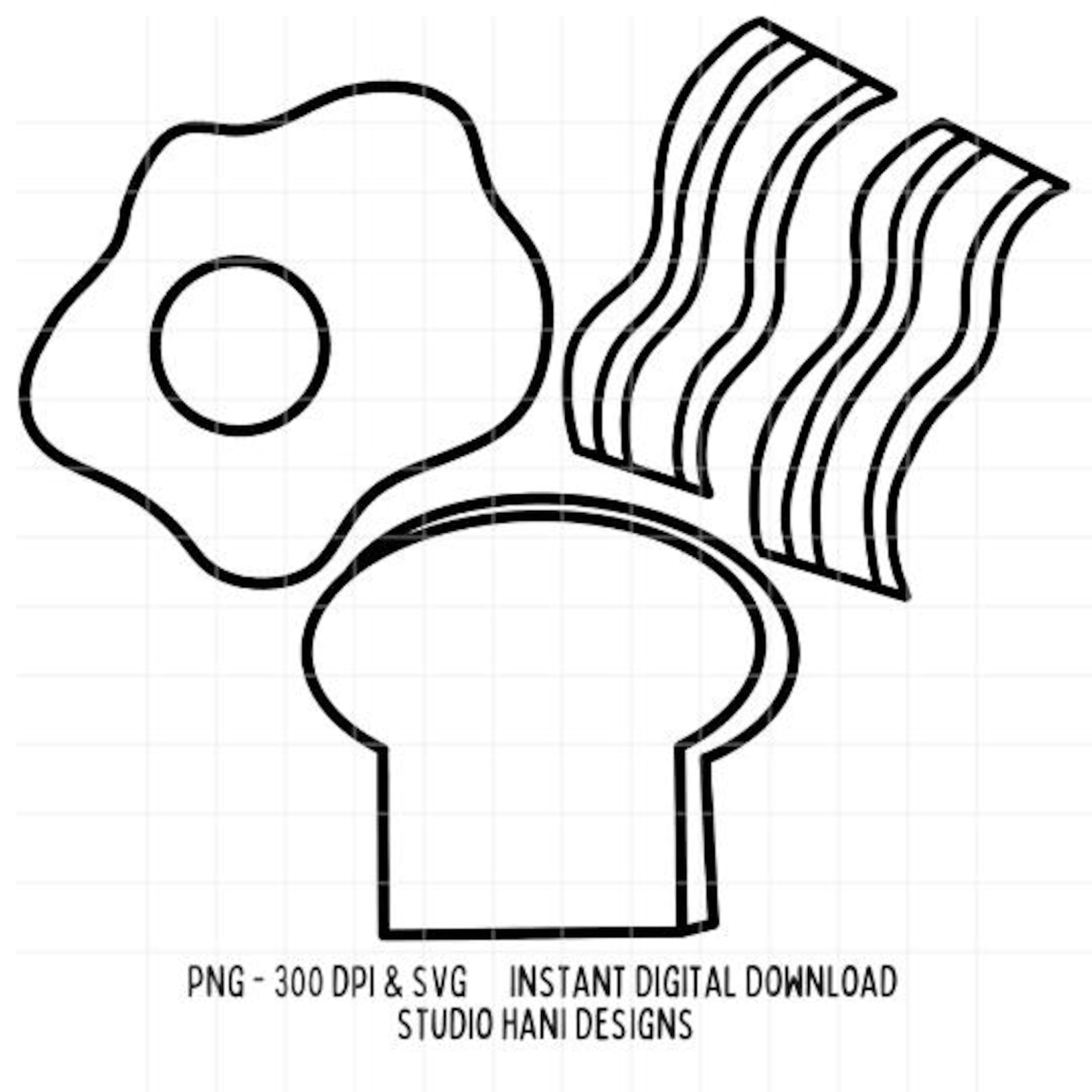 Bacon Egg Toast SVG PNG Bundle Black and White Outline Breakfast Bread ...