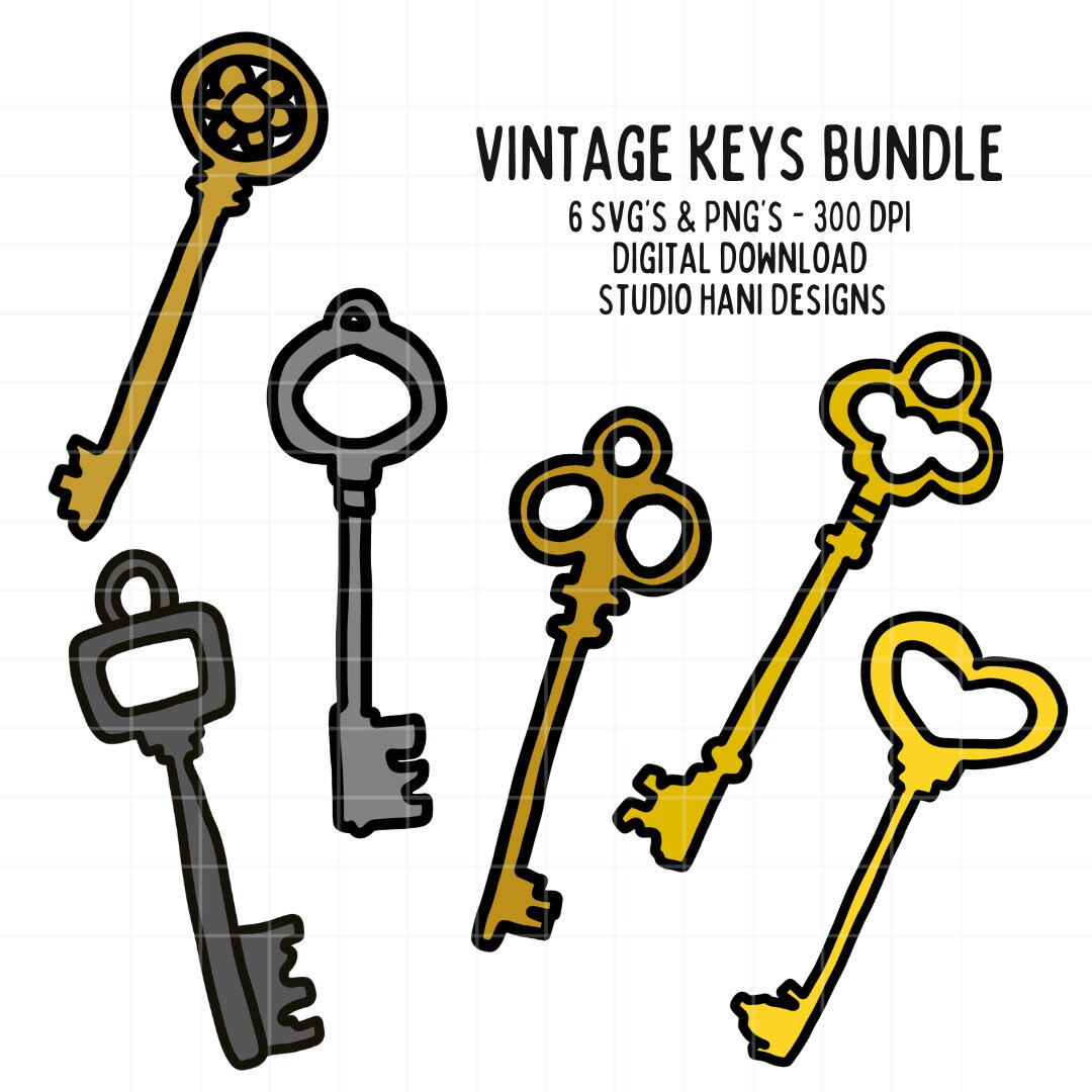 Keys SVG PNG Bundle Doodle Vintage Key Door Lock Laser Engrave Clipart ...