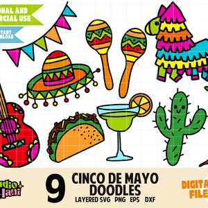 Cinco De Mayo SVG PNG Bundle Eps Dxf Doodle Illustration Clipart ...
