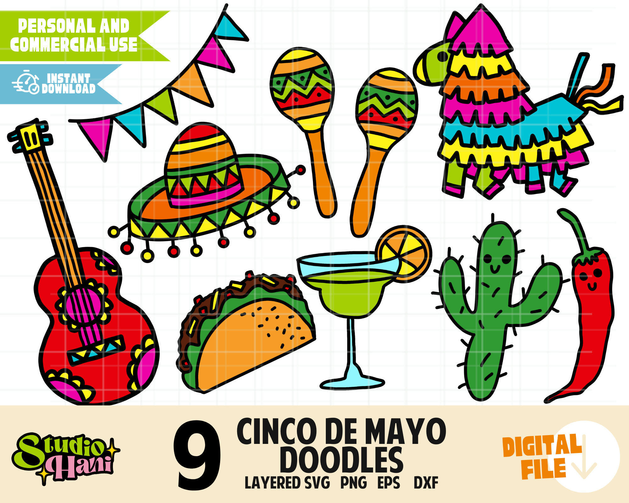Cinco De Mayo SVG PNG Bundle Eps Dxf Doodle Illustration Clipart ...