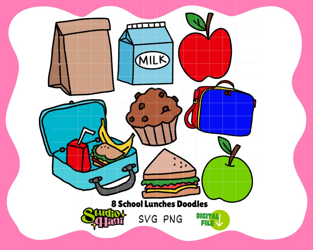 School Lunch SVG PNG Doodle Snacks Milk Muffin Sandwich Bag Apple ...