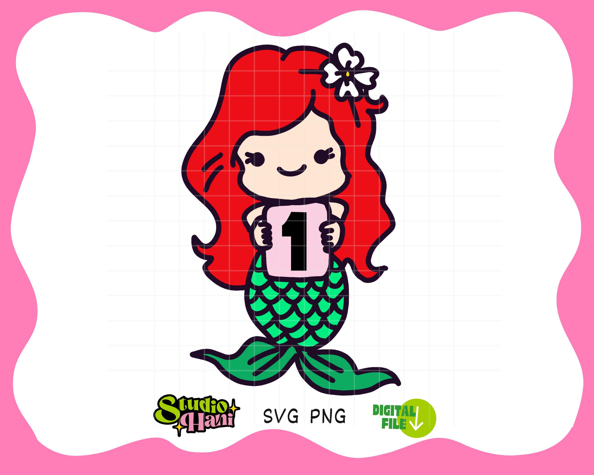 Mermaid Number 1 SVG PNG Doodle Under the Sea Birthday Party Theme ...