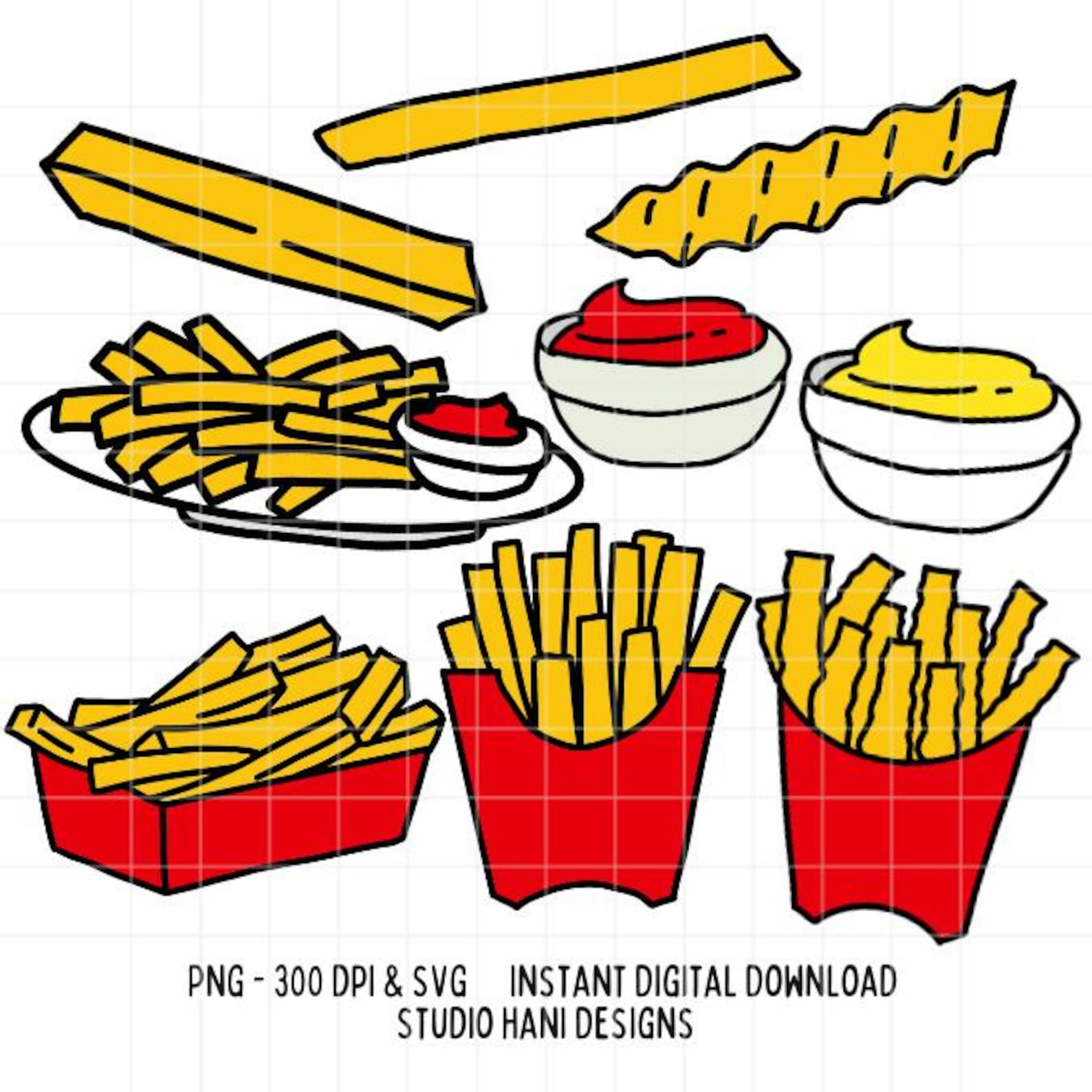 French Fries SVG PNG Doodles Illustration Ketchup Mustard Cut File ...