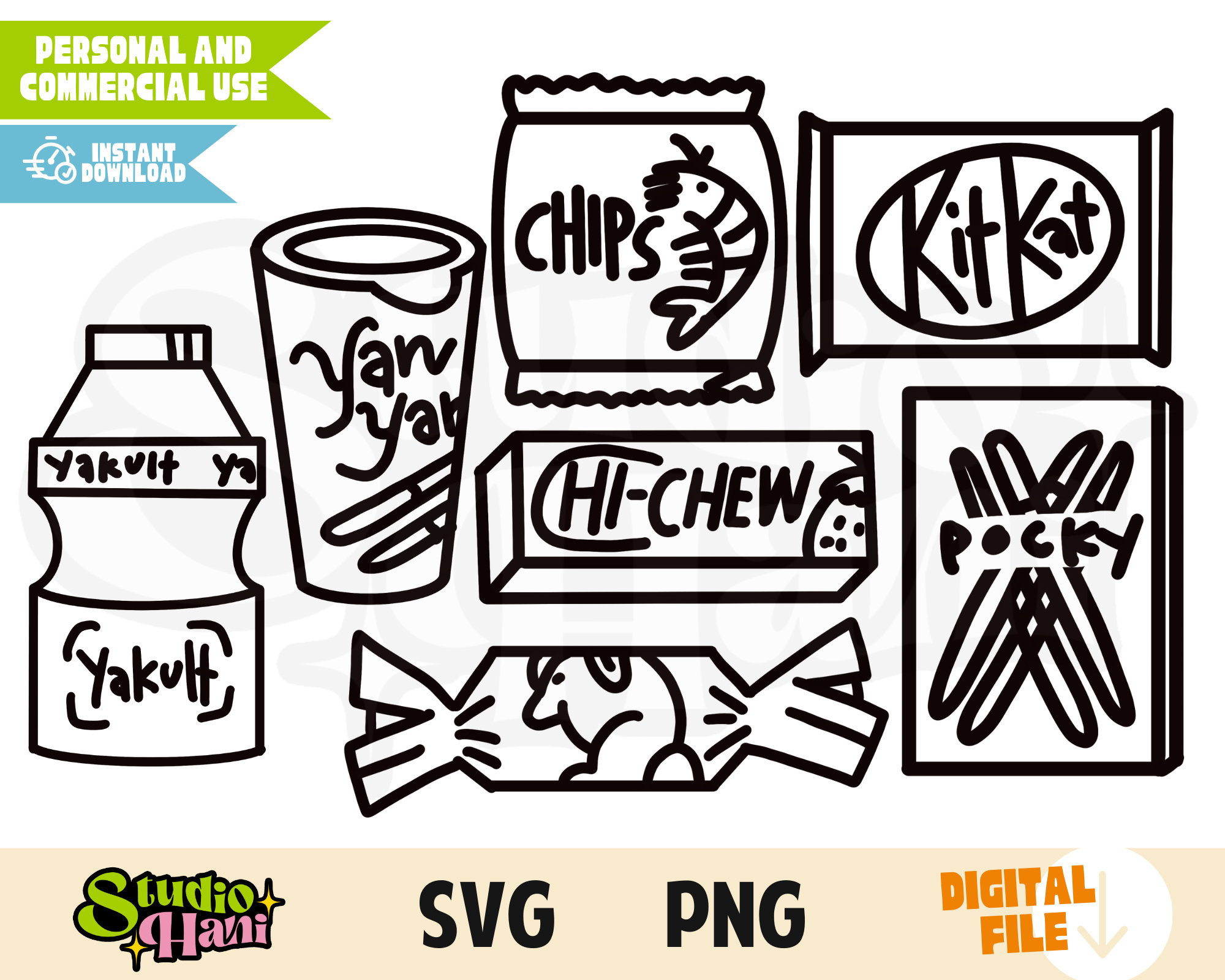 Asian Snacks SVG PNG Prawn Chips Drink 90s White Rabbit Yan Yan Snack ...