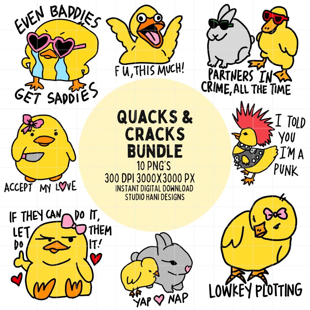 Quacks and Cracks Duck Chick PNG Bundle Clipart Funny Cartoon Relatable ...