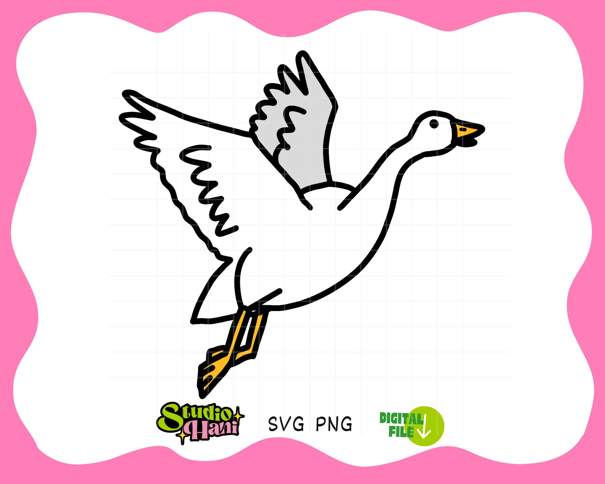 Silly Goose SVG PNG Doodle Clipart Flying Cut File Silhouette Cricut ...